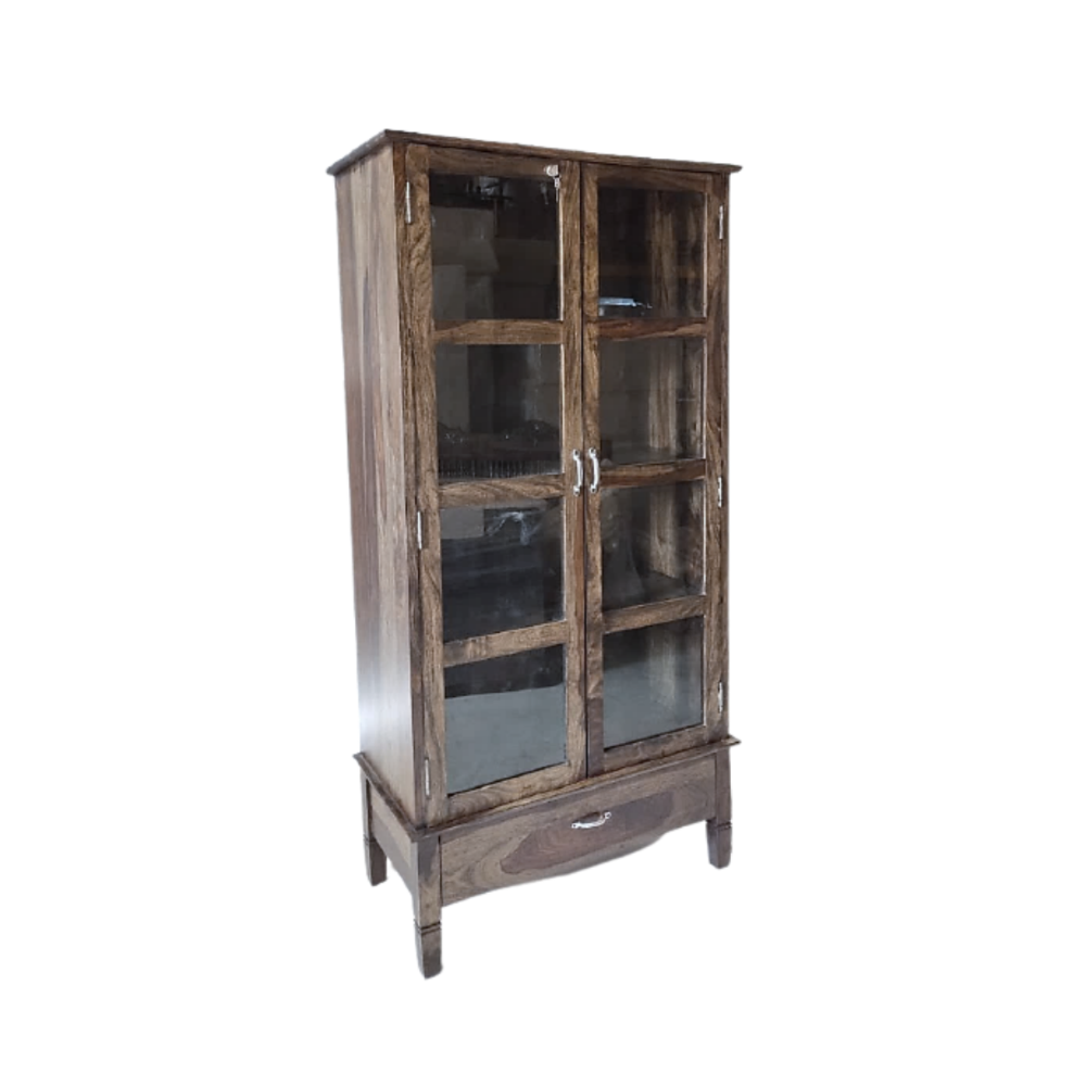 Plain Sheesham Wood Glass Almirah